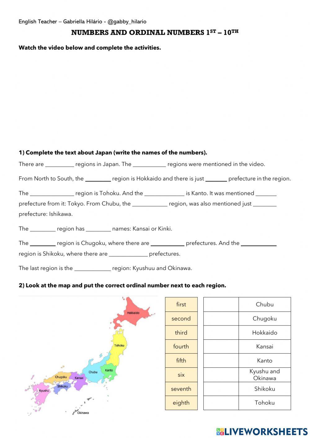 Learning through Japan - Numbers worksheet | Live Worksheets