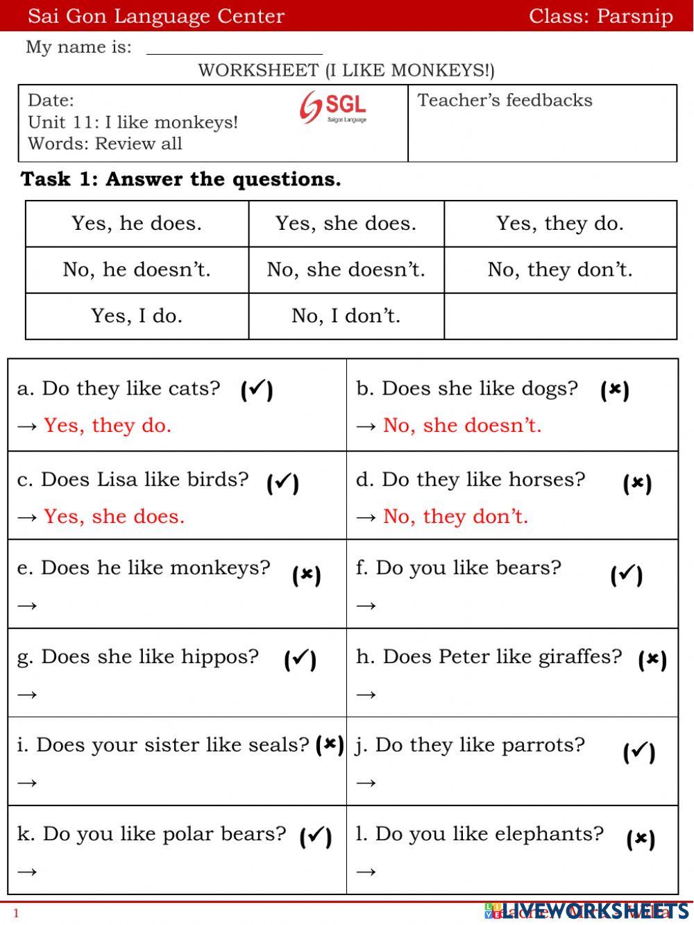 I like monkeys! online exercise | Live Worksheets