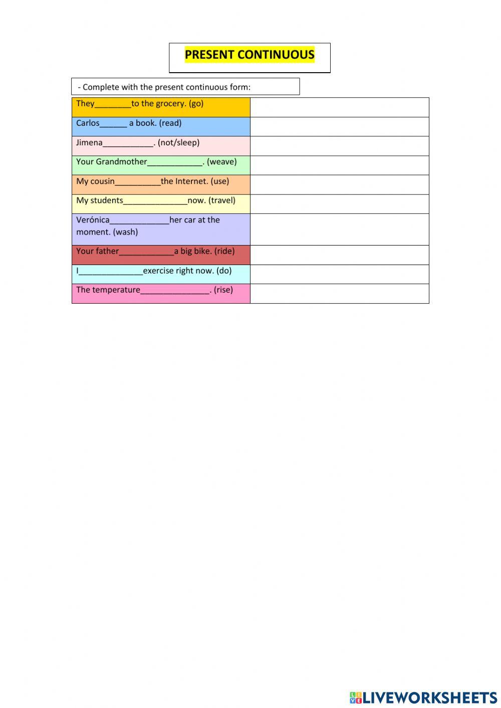 Present Continuous 0534 | Raf14 | Live Worksheets