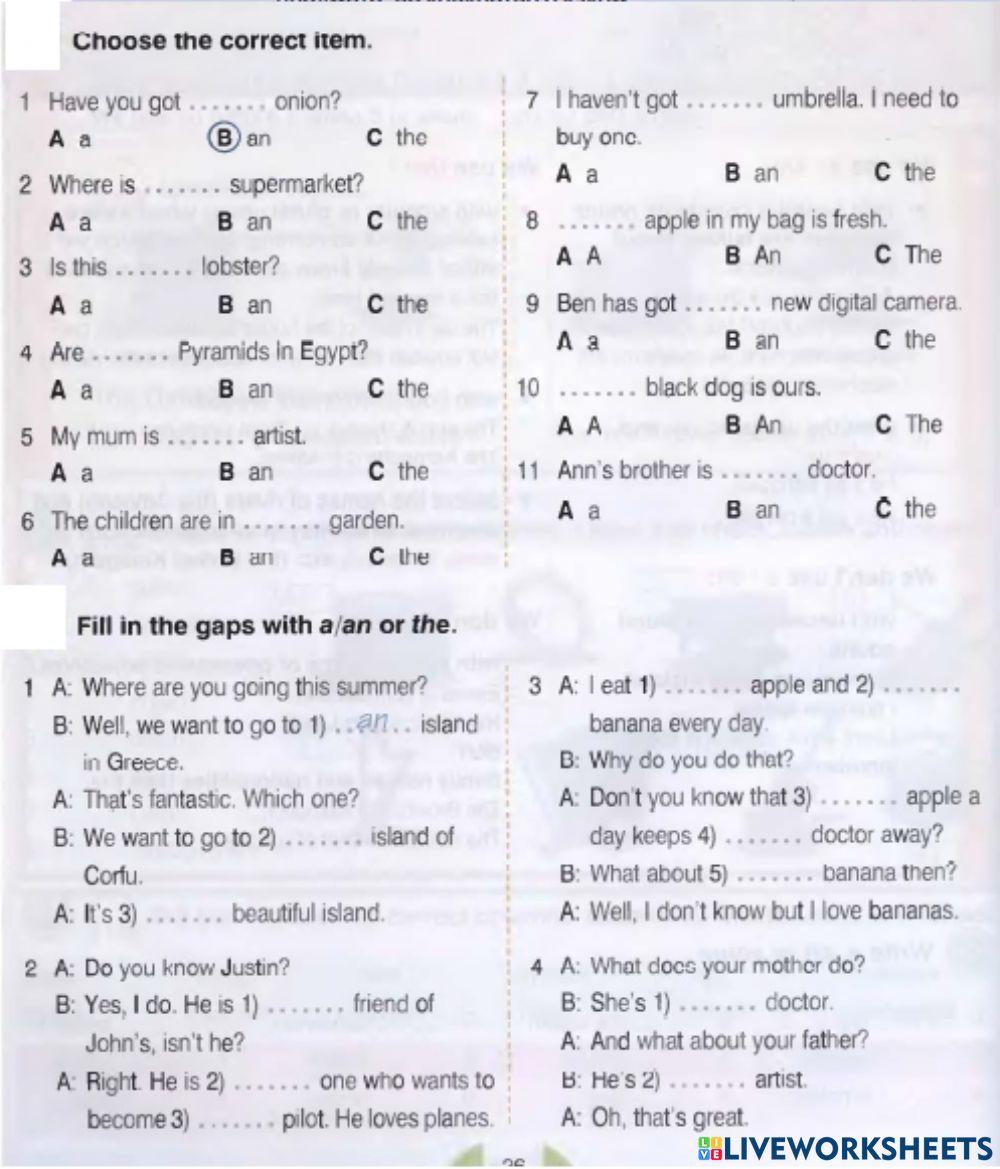 Article worksheet for Pre-intermediate | Live Worksheets