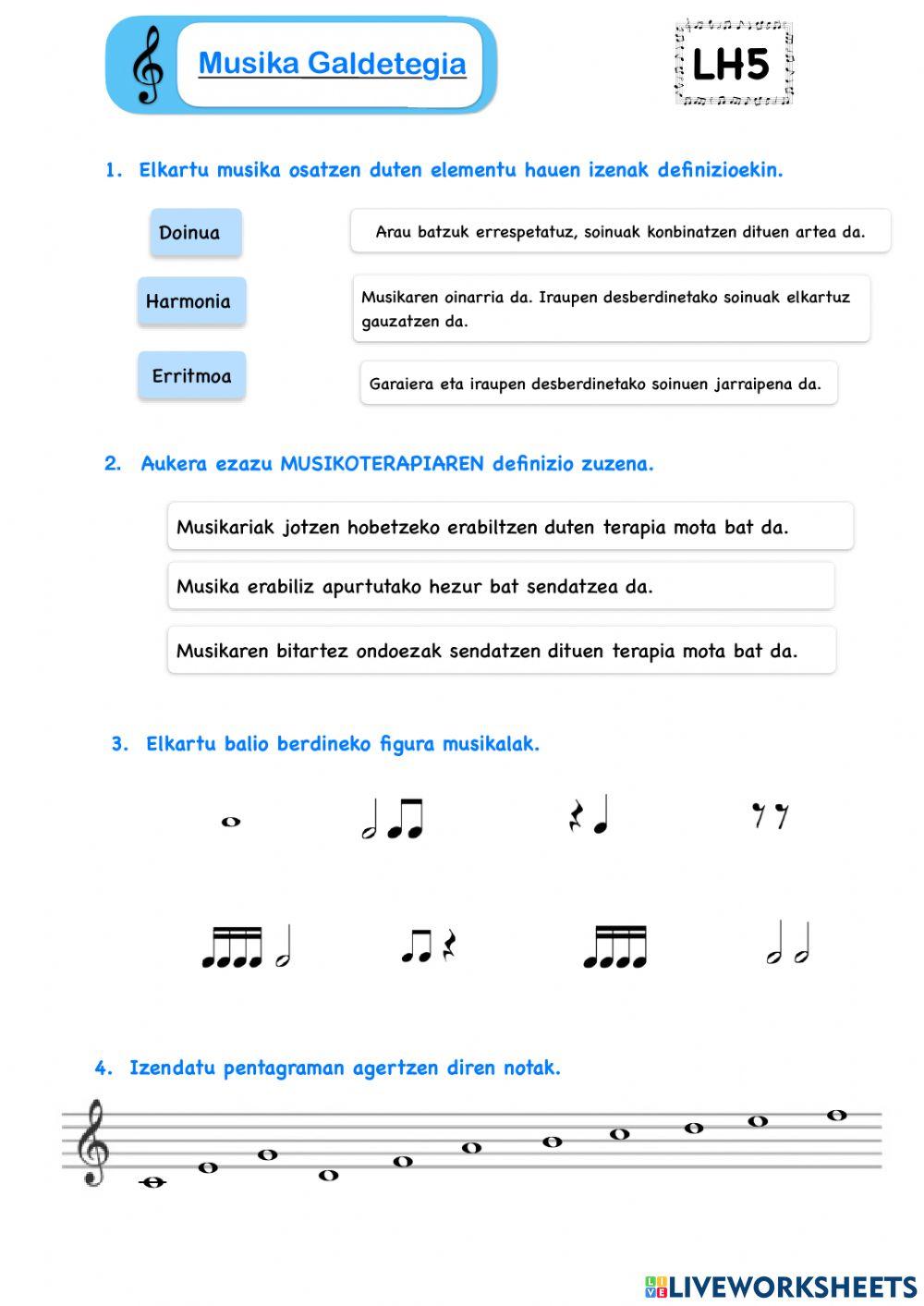 Musika galdetegia LH5 worksheet | Live Worksheets