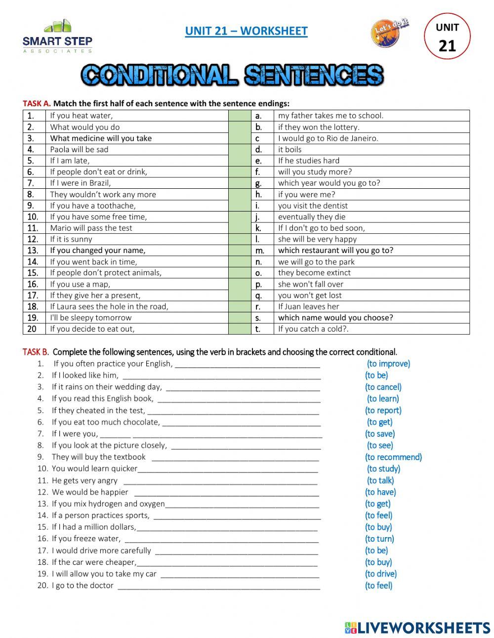 UNIT 21 - (Version 2) Conditional sentences worksheet | Live Worksheets