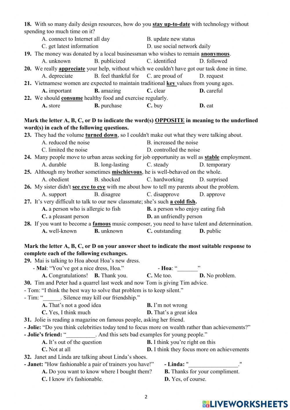 Vocabulary online exercise for 12 | Live Worksheets