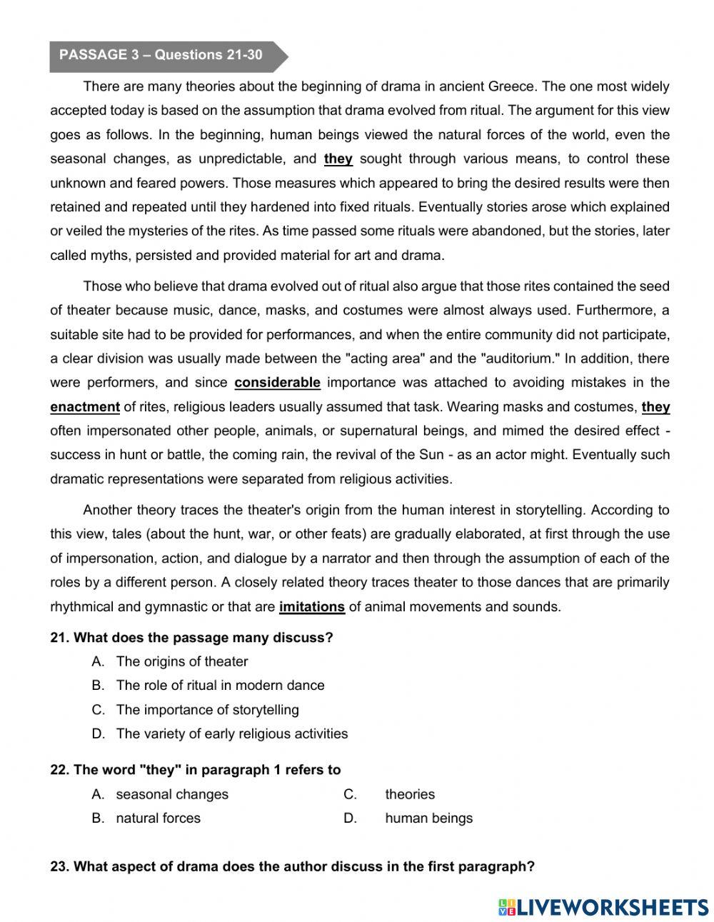 READING-TEST 1-P3 online exercise for | Live Worksheets