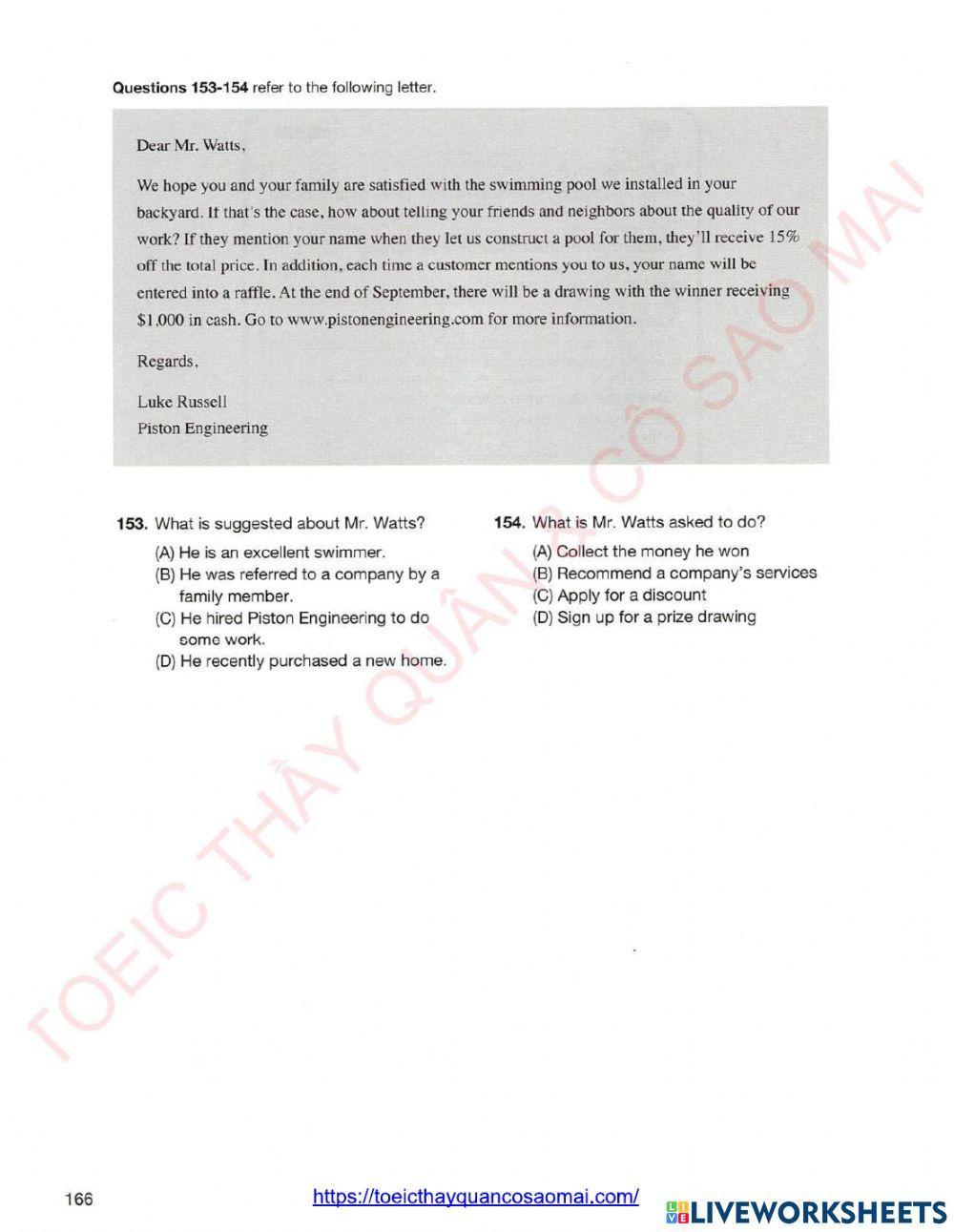 TOEIC Part 7 | Free Interactive Worksheets | 2202057