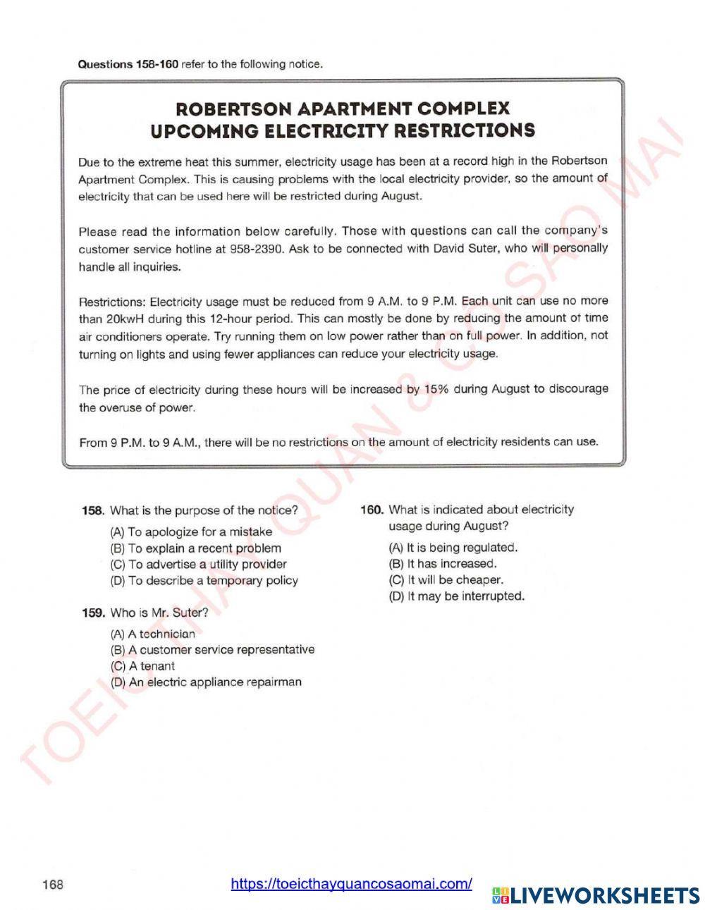 TOEIC Part 7 | Free Interactive Worksheets | 2202057