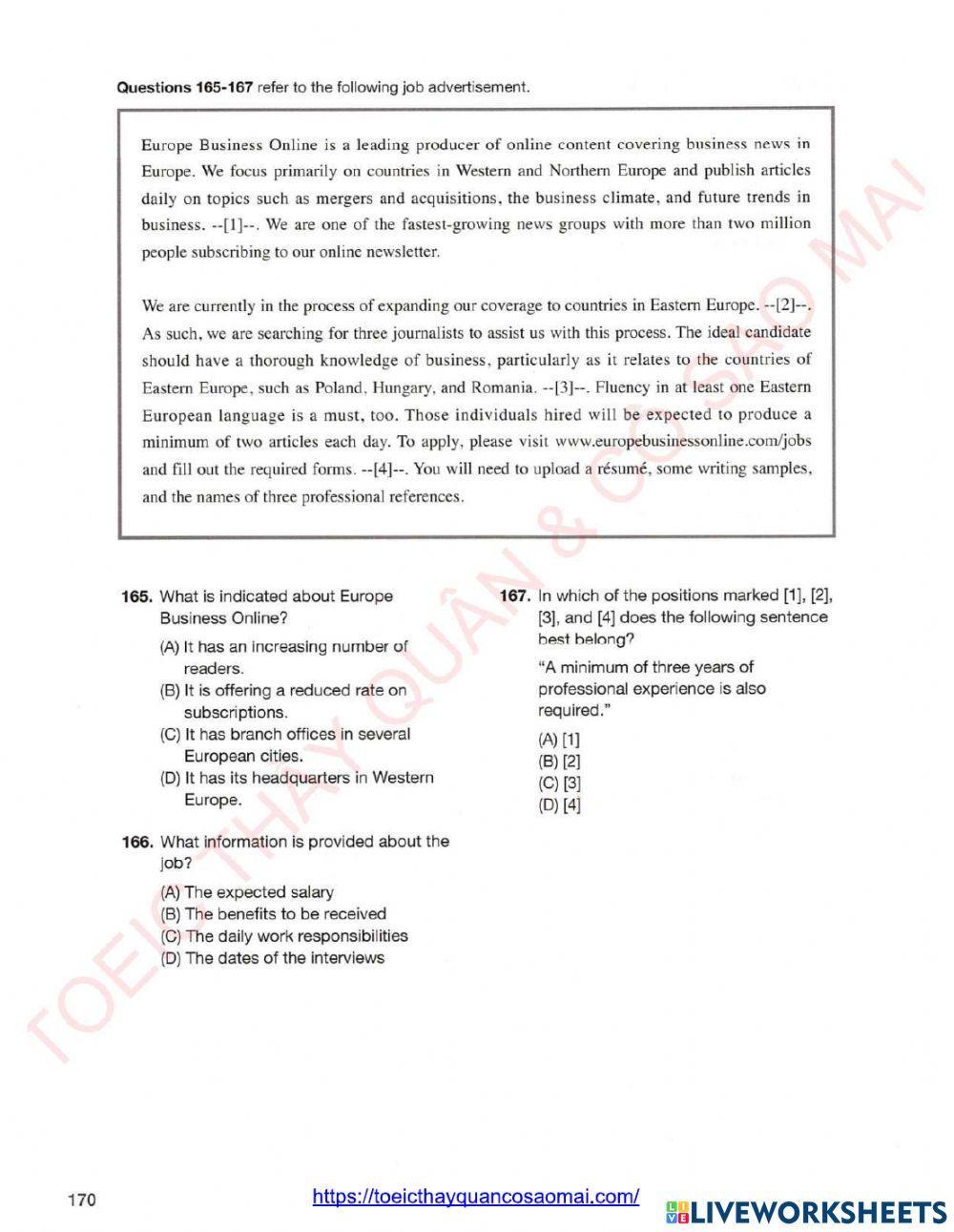 TOEIC Part 7 | Free Interactive Worksheets | 2202057