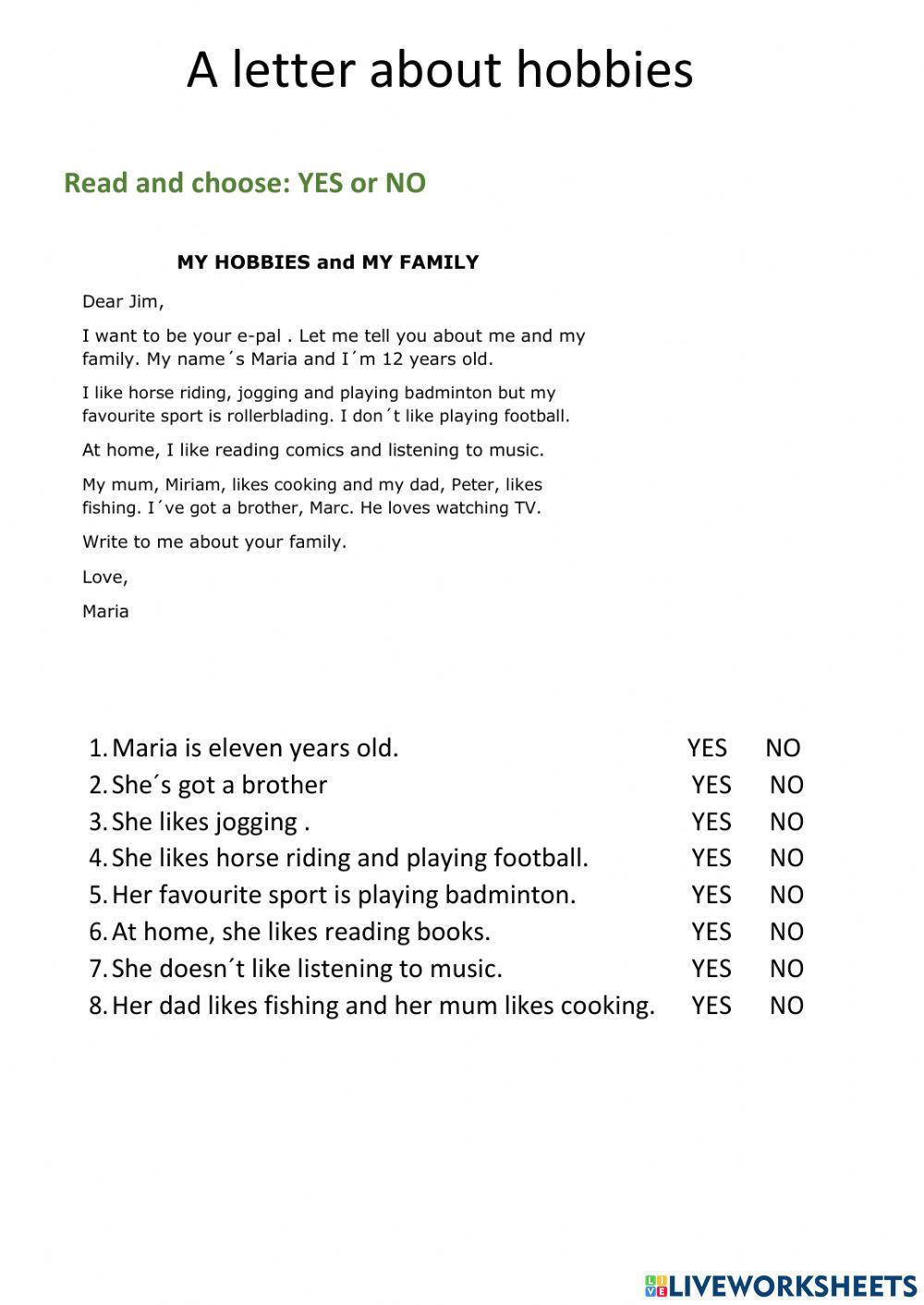 Letter-hobbies worksheet | Live Worksheets