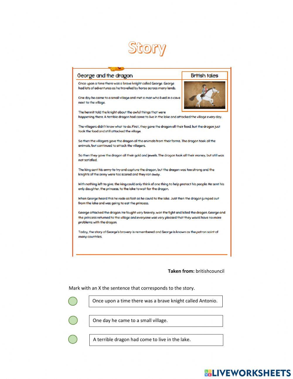 Story online exercise for Primaria | Live Worksheets