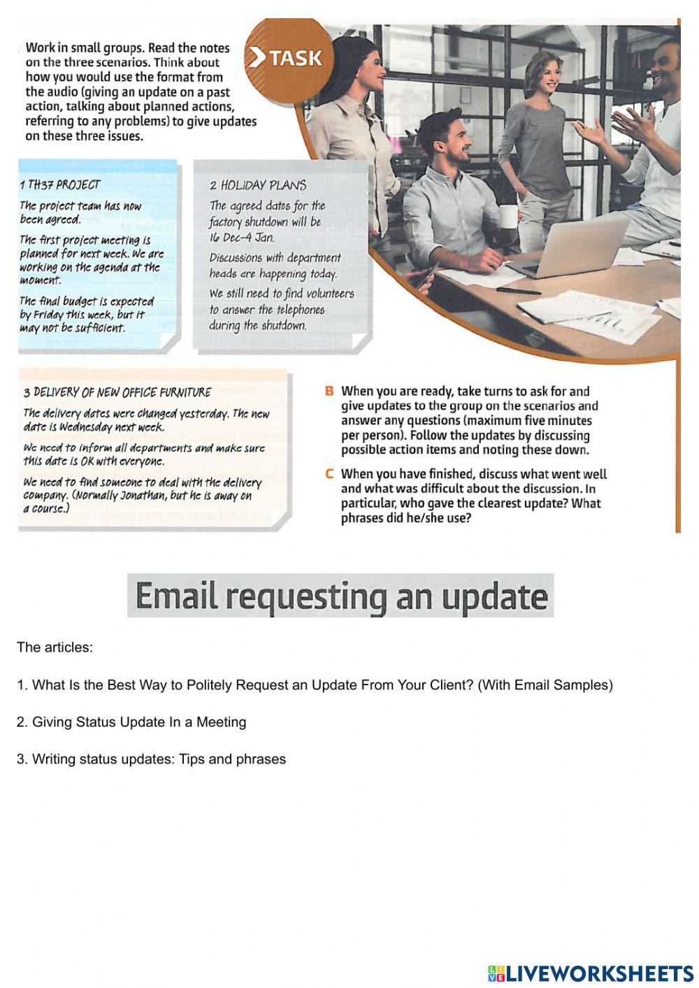 Meetings:updates&actions +emails (Bus Partn) worksheet | Live Worksheets