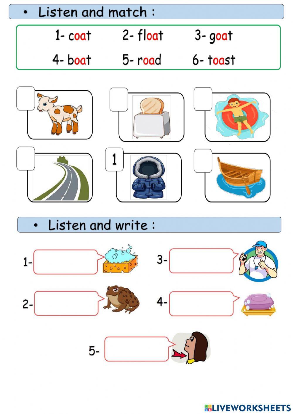 Listen and match ,listen and write interactive worksheet | Live Worksheets