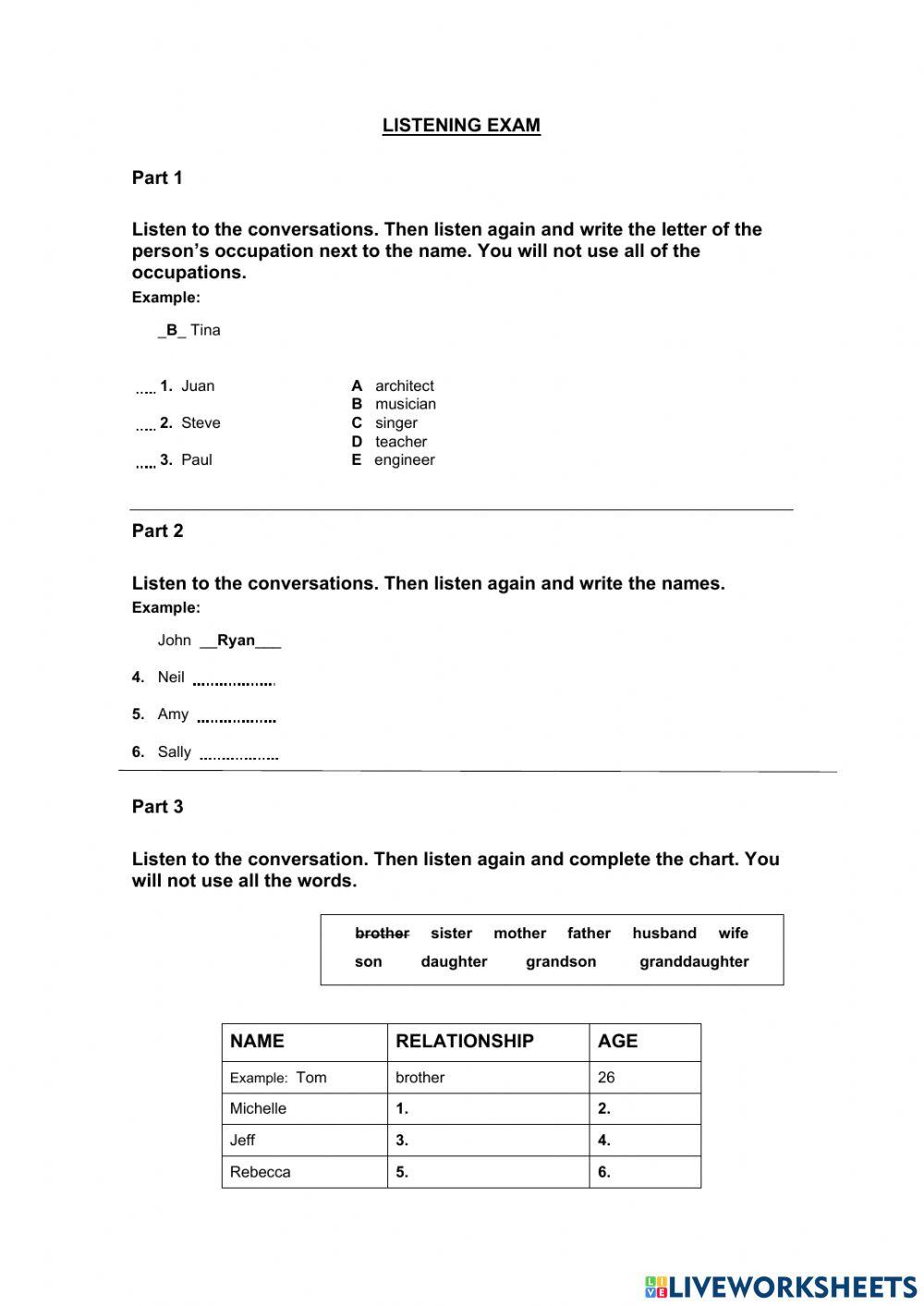 LISTENING EXAM online exercise for | Live Worksheets