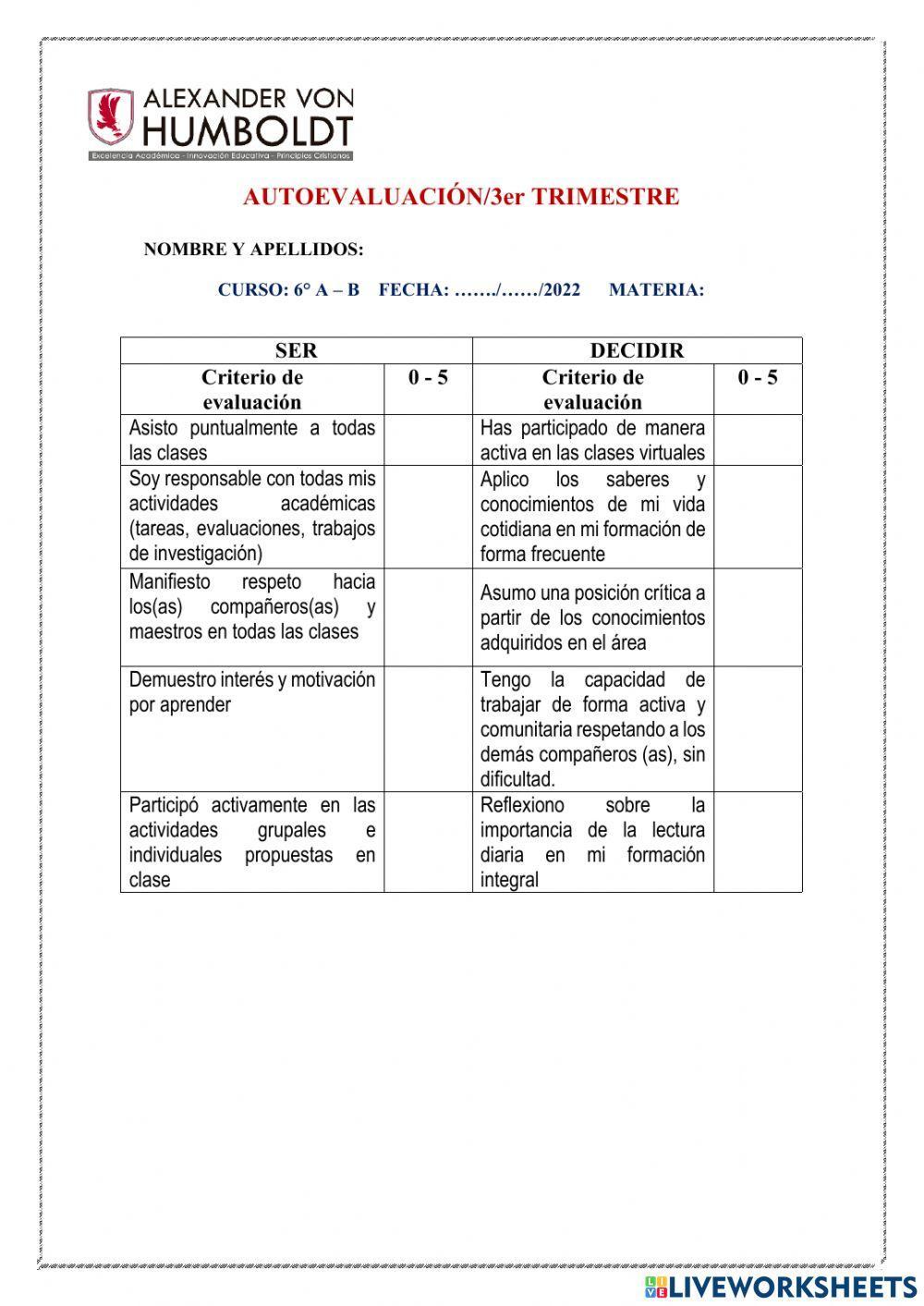 Autoevaluacion de 6sa-6sb 2202974 | Fabiola Suxo | Live