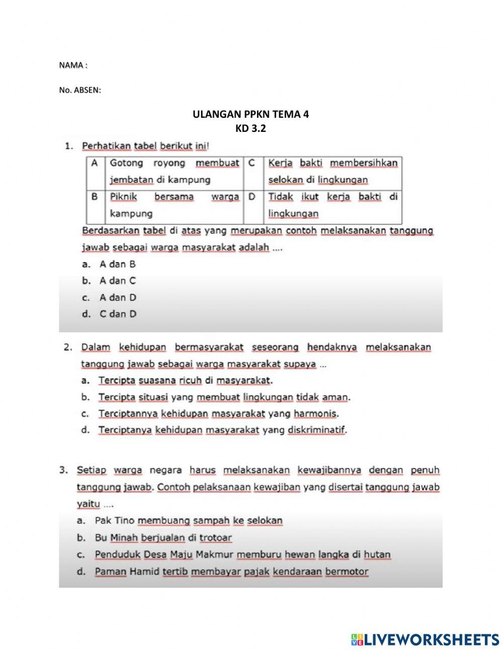 2203961 | Ulangan Tema 4 PPKN Kelas 5 | Rahma Titi