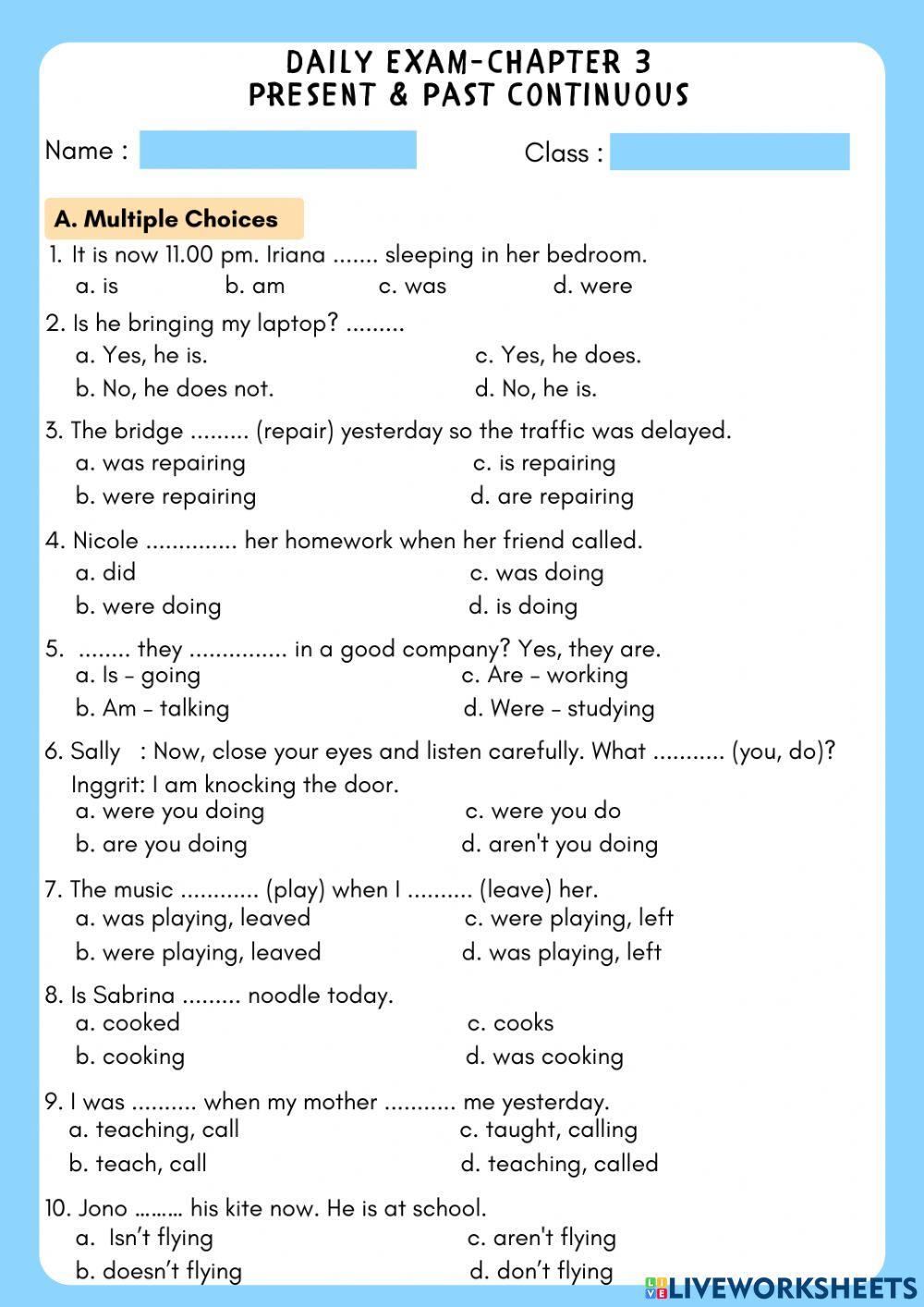 2203076 | Present and Past Continuous | adieswianny