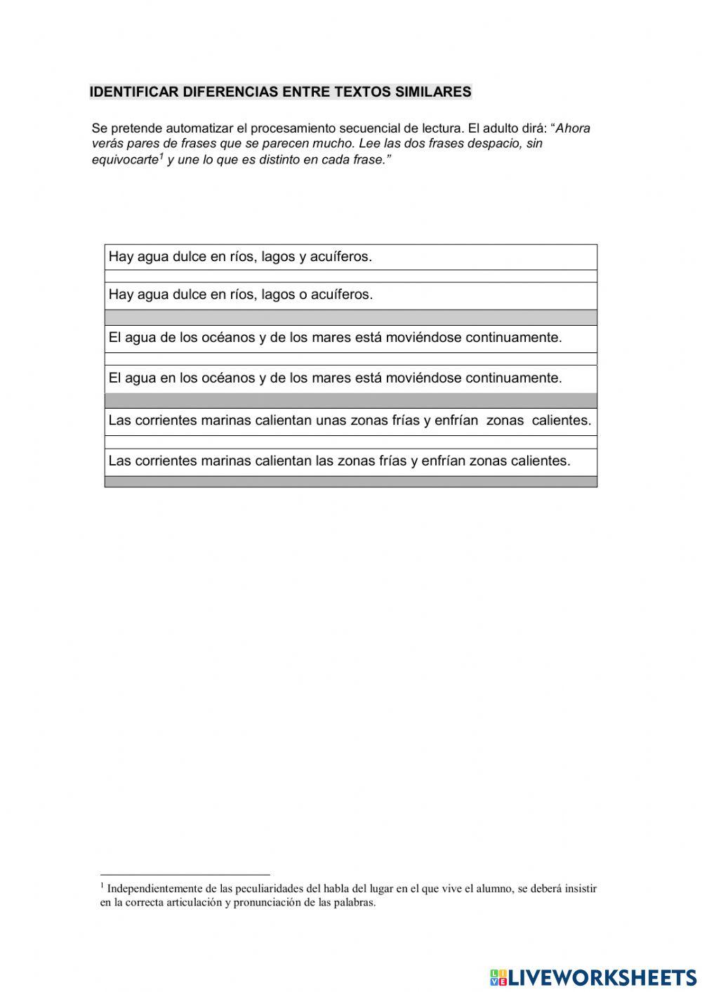 Identificar diferencias entre textos worksheet | Live Worksheets