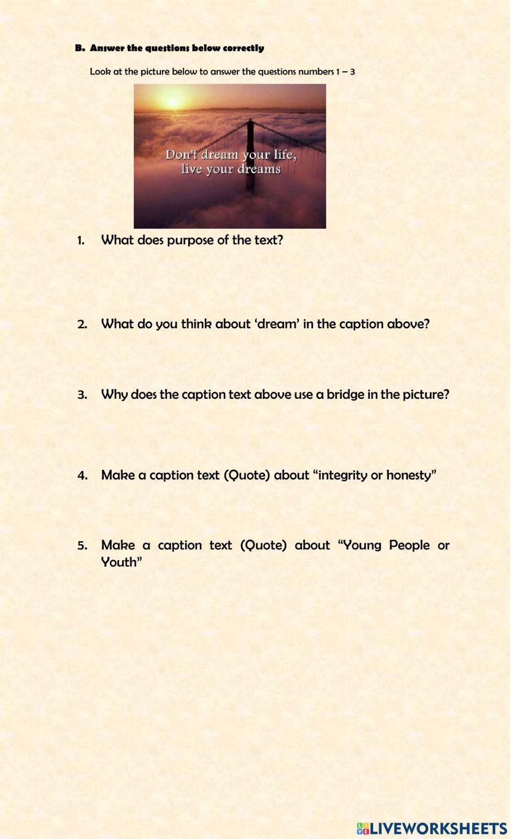 English Formative Test about caption worksheet | Live Worksheets