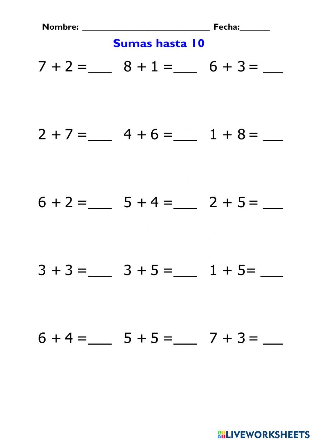 Sumas y restas horizontales | Daro | Live Worksheets