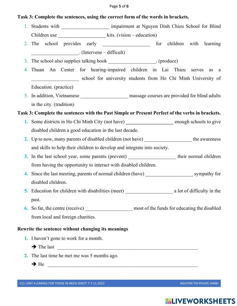 E11-unit 4- caring for those in need-sheet 7 worksheet | Live Worksheets