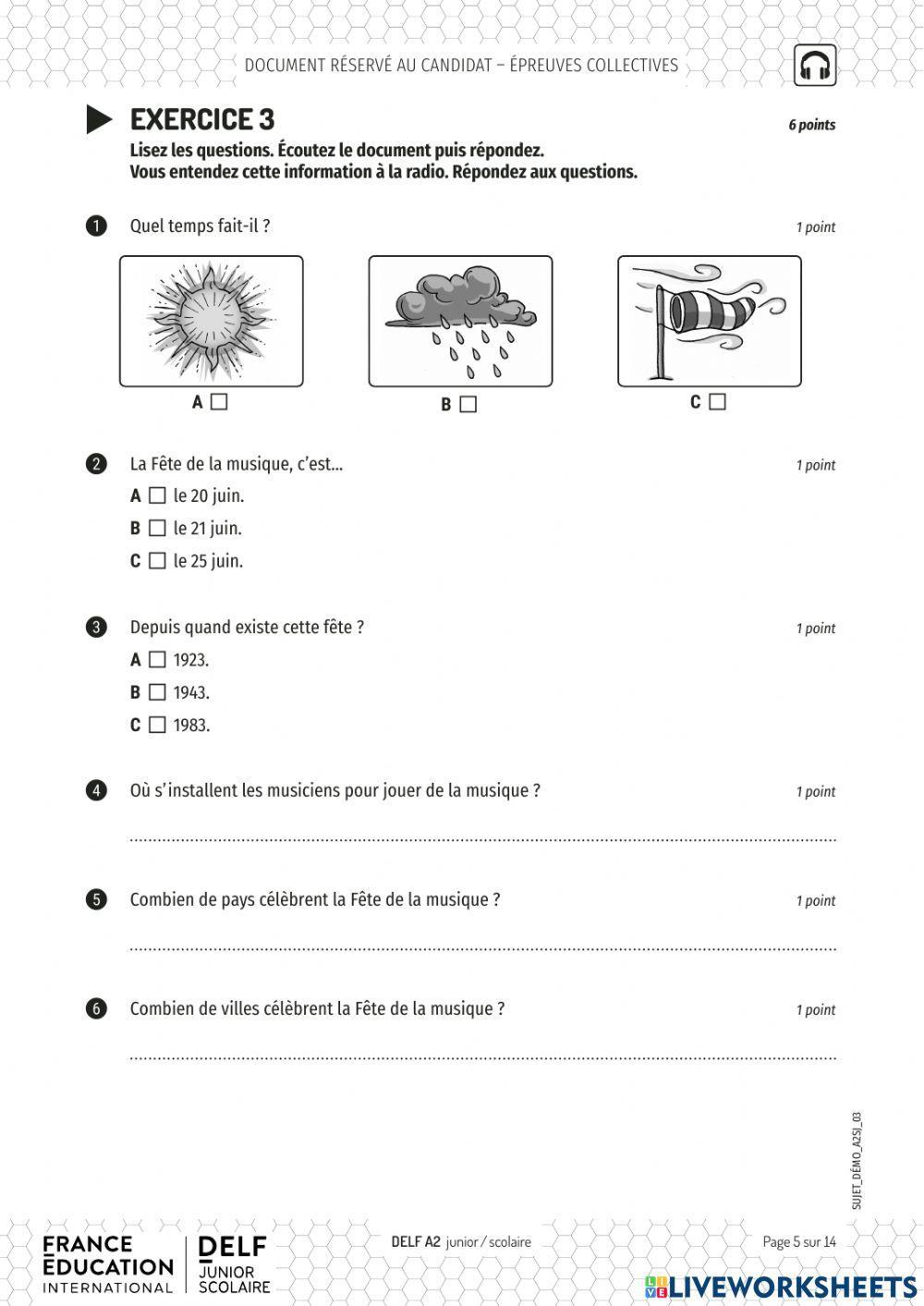 delf a2 junior … | Free Interactive Worksheets | 2203993