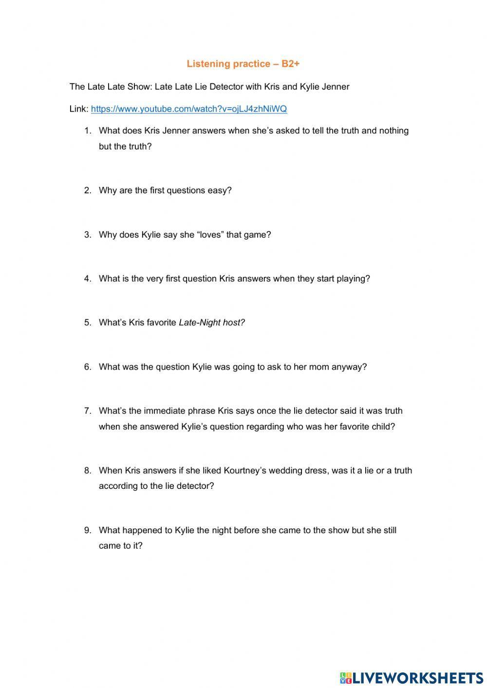 Listening - B2+ worksheet | Live Worksheets