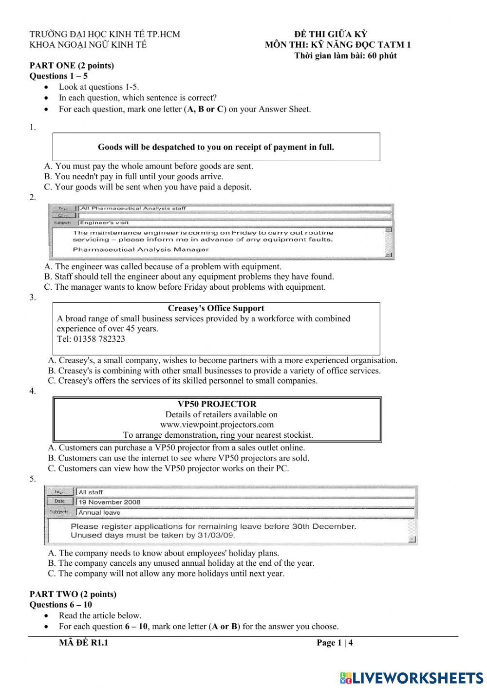 MIDTERM R1.1 - 2022-2023 online exercise for | Live Worksheets