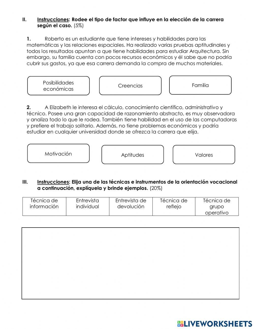 Examen de Orientación Vocacional 10mo grado IV parcial Examen de Orientación Vocacional 10mo grado IV parcial