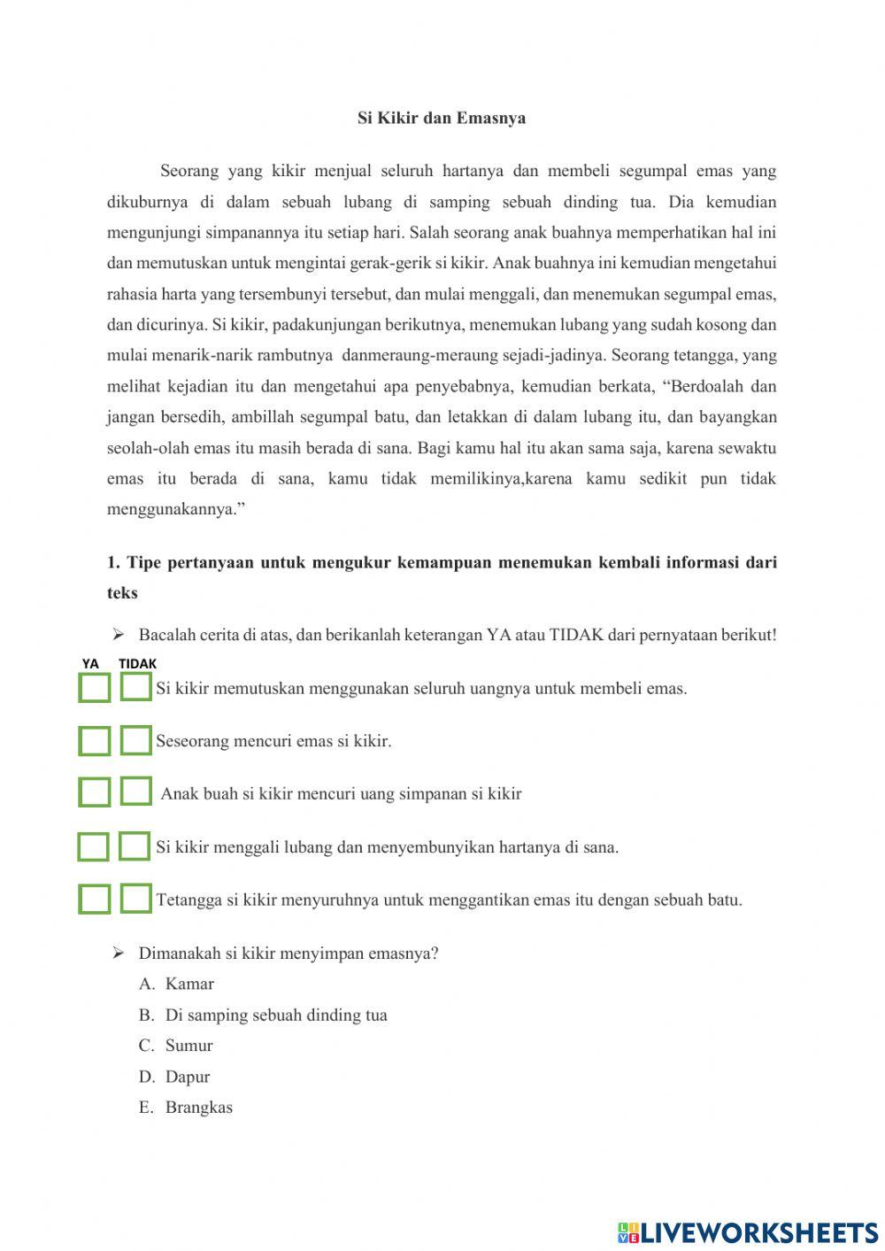 Literasi membaca worksheet | Live Worksheets