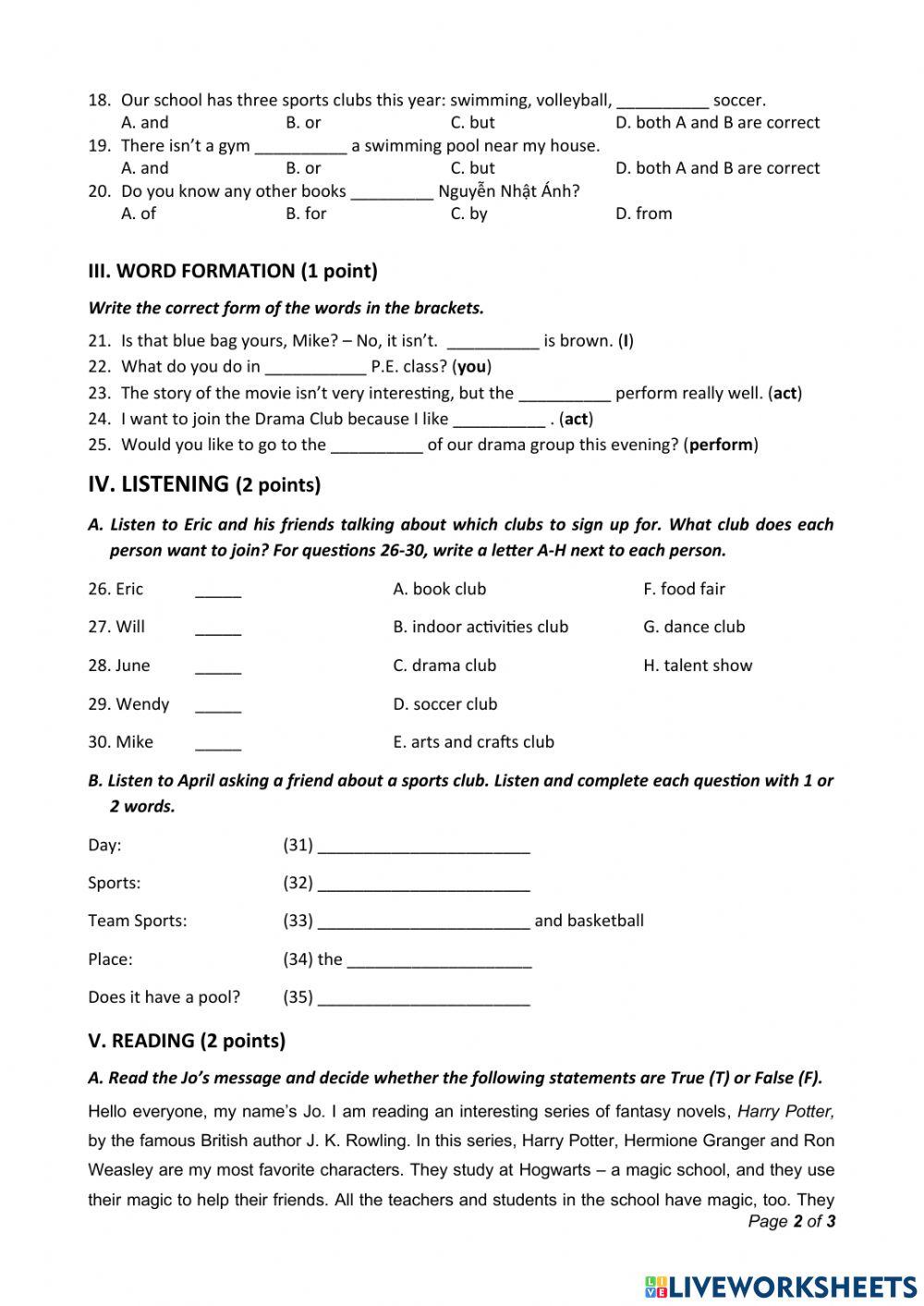 Ta6sw2 worksheet | Live Worksheets