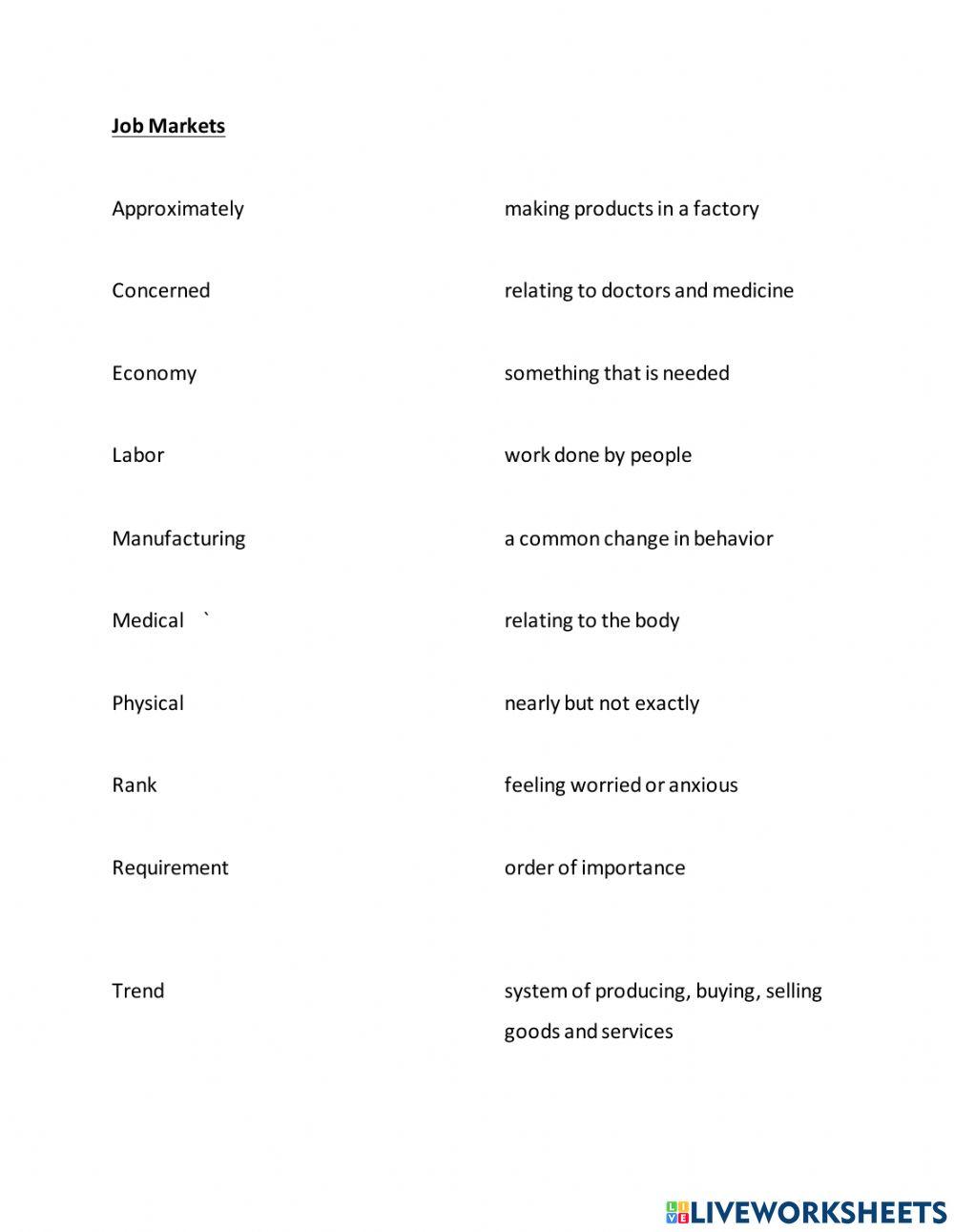 Job Market online exercise for | Live Worksheets