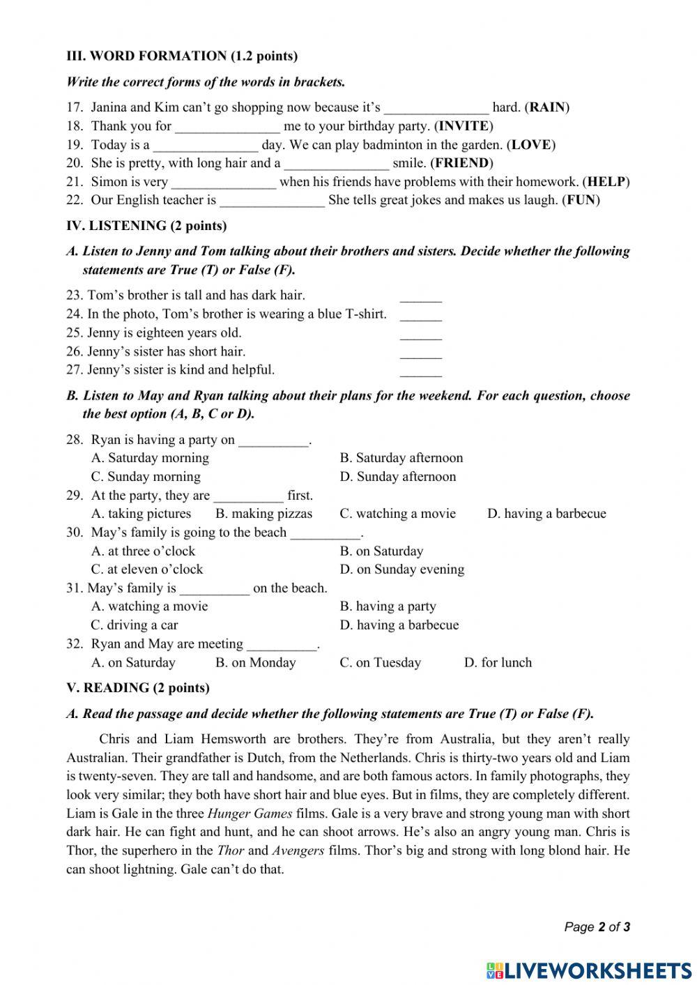 Ta6sw3 worksheet | Live Worksheets