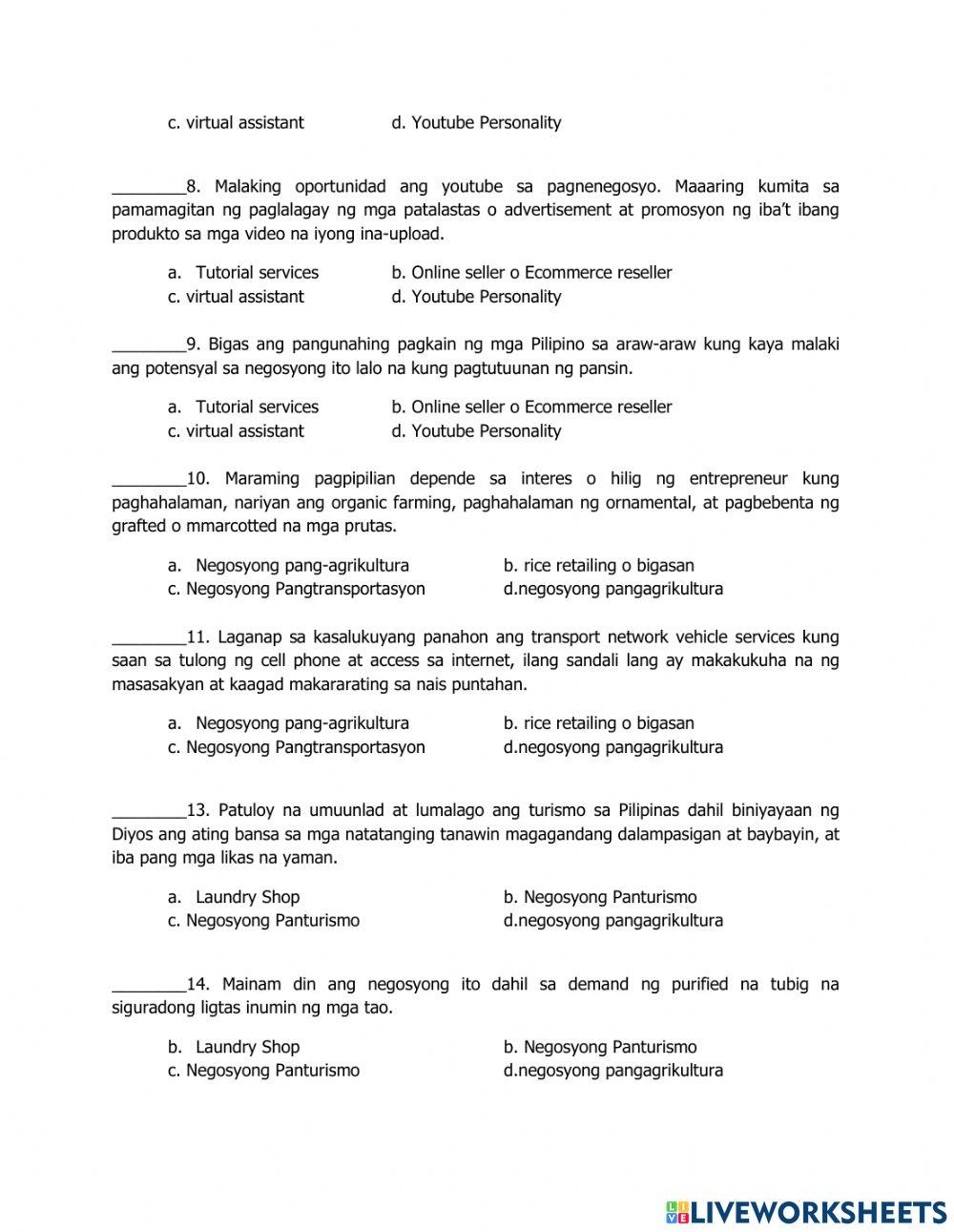 EPP Reviewer 1st Grading online exercise for | Live Worksheets