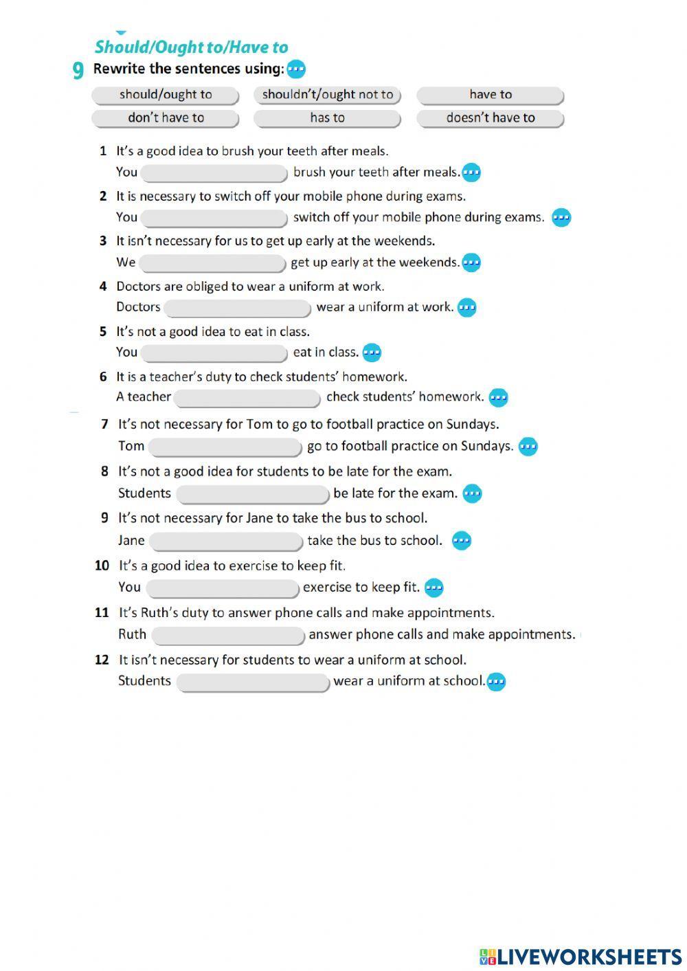 Should Ought to… | Free Interactive Worksheets | 2204977