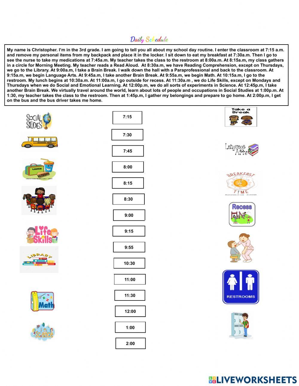 Daily Schedule Worksheet 5366042 | Temaka Esters | Live