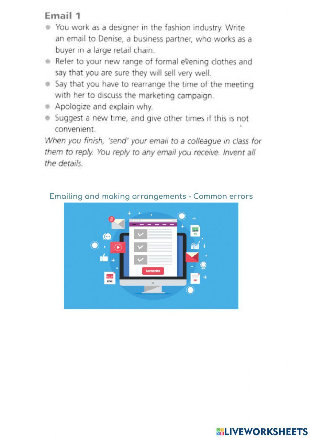 Emails: meetings, arrangements worksheet | Live Worksheets