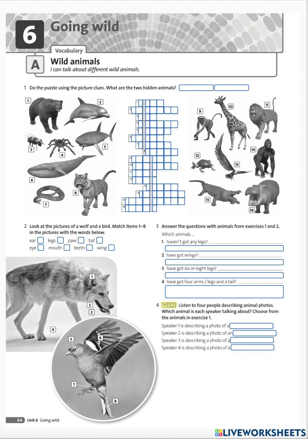 Sol1-wb-u06-VO-WILD ANIMALS worksheet | Live Worksheets