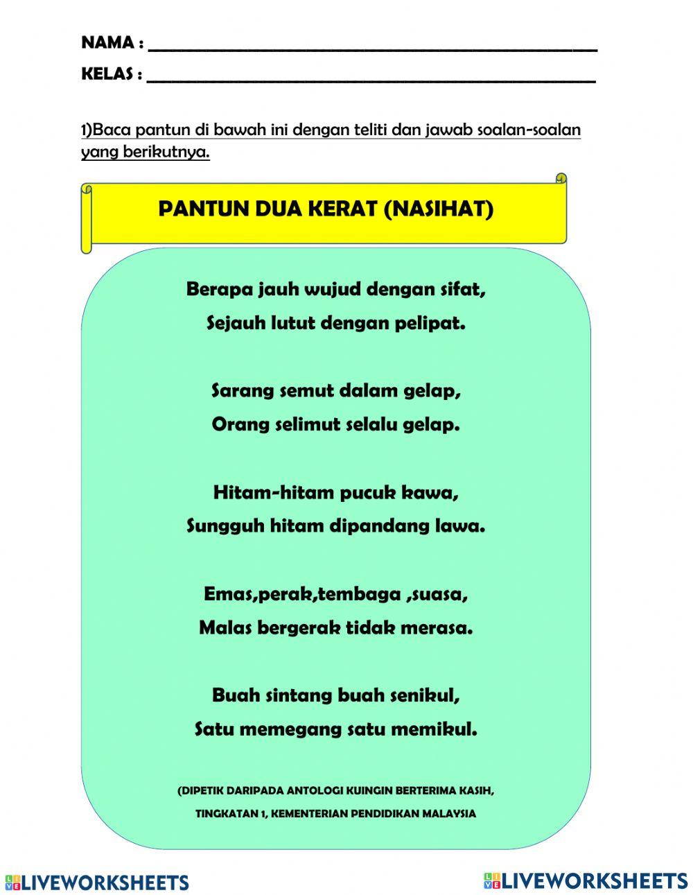 Pantun exercise for 5 | Live Worksheets
