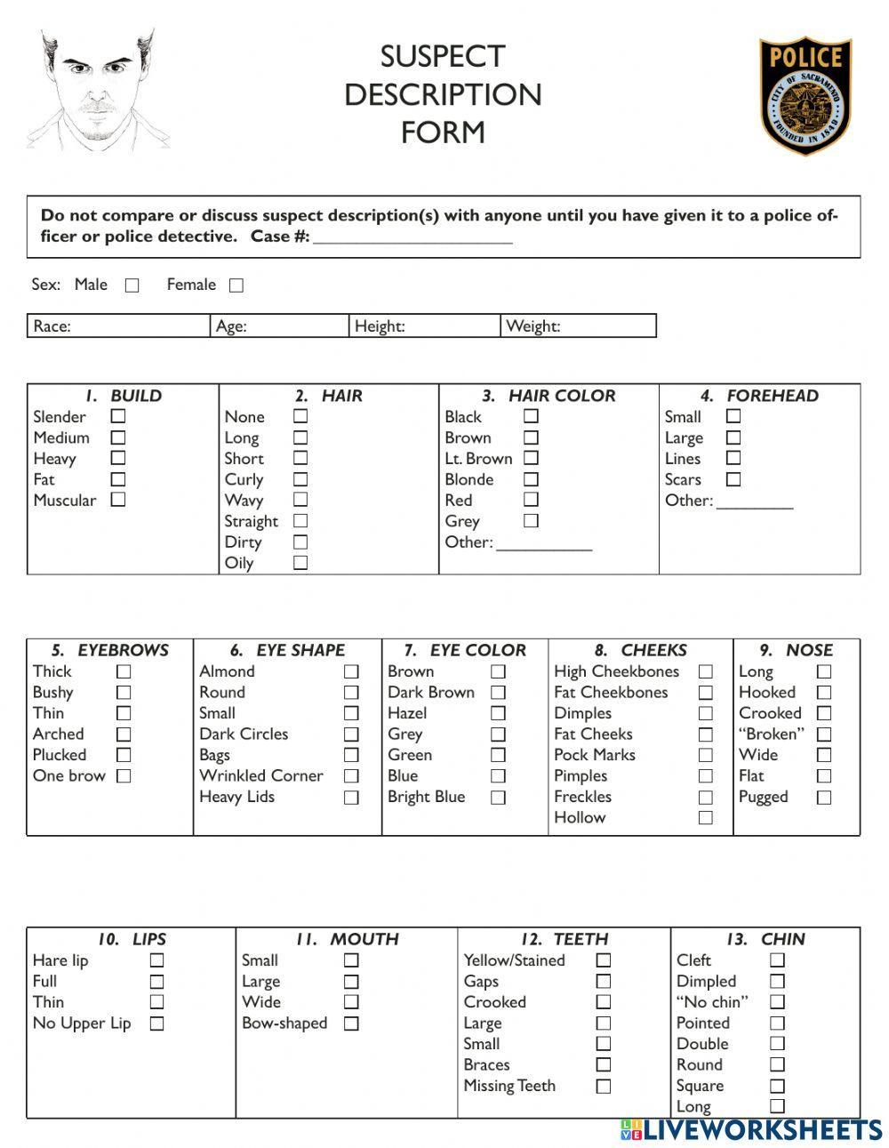 Police report | Free Interactive Worksheets | 2205531