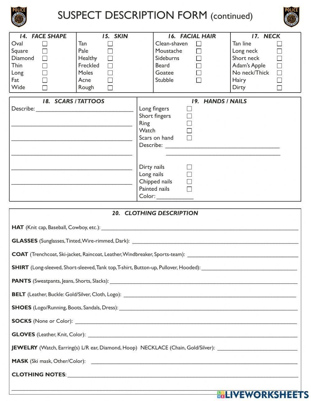 Police report | Free Interactive Worksheets | 2205531