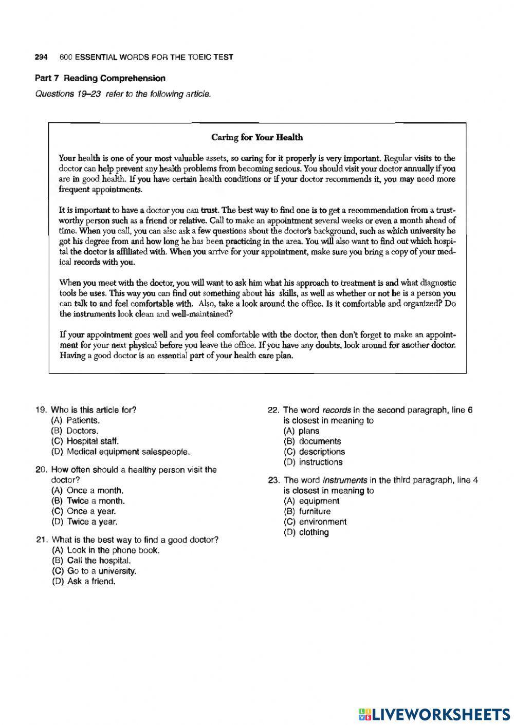LESSON 46. Doctors' office worksheet | Live Worksheets