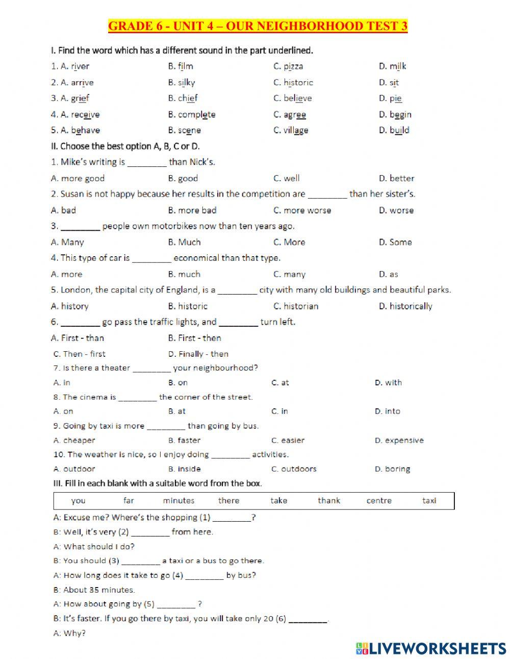 G6-review u4 test3 worksheet | Live Worksheets G6-review u4 test3 worksheet | Live Worksheets