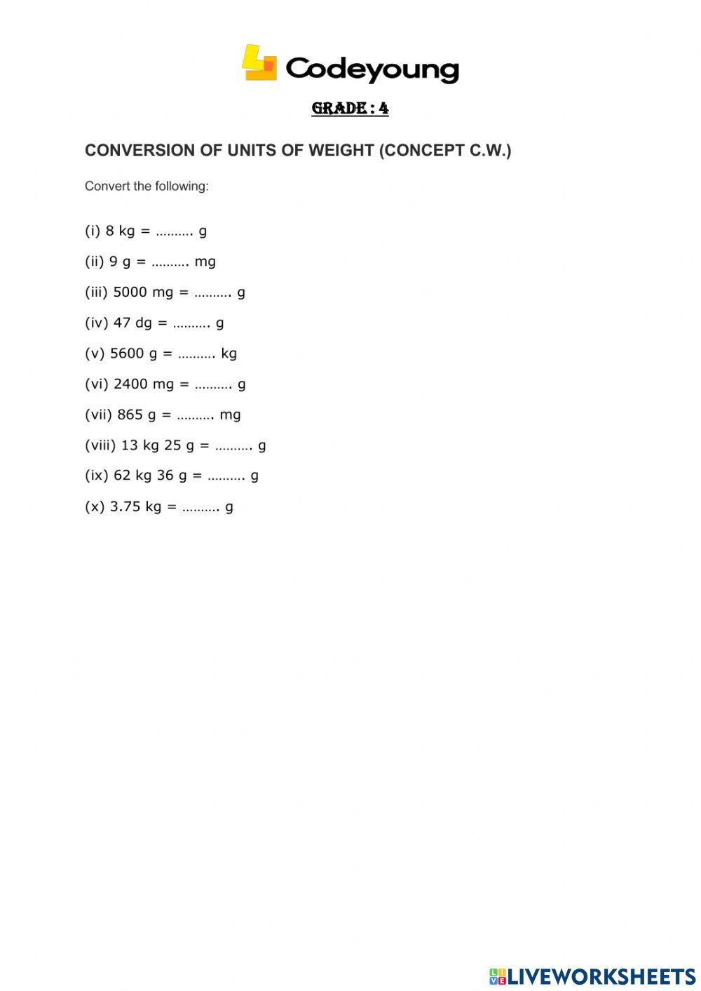2205887 | Conversion of units of weight (concept c.w.)