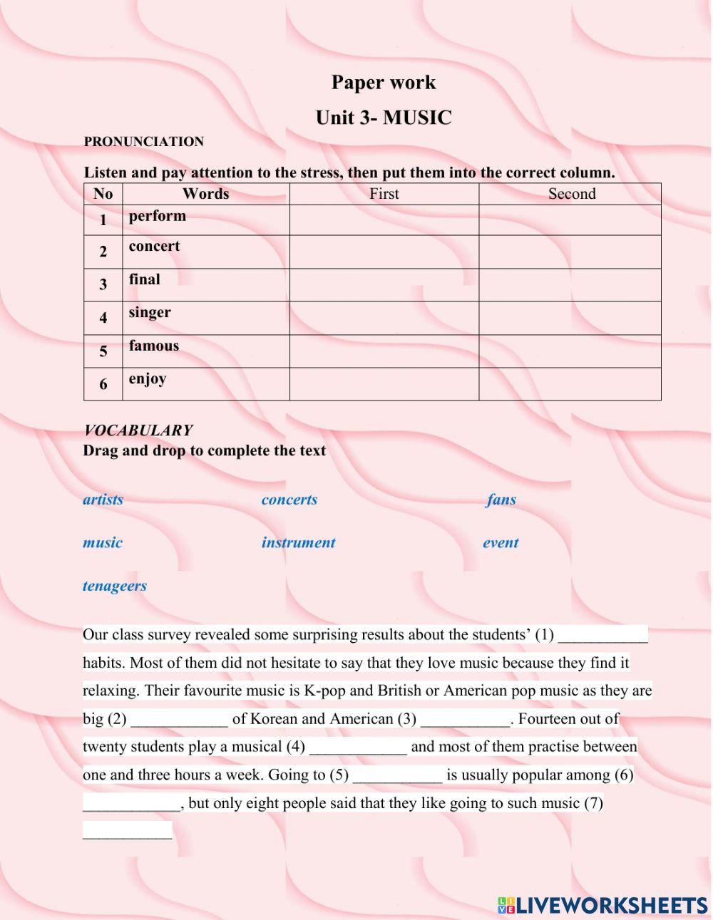 Unit 3. Looking back worksheet | Live Worksheets