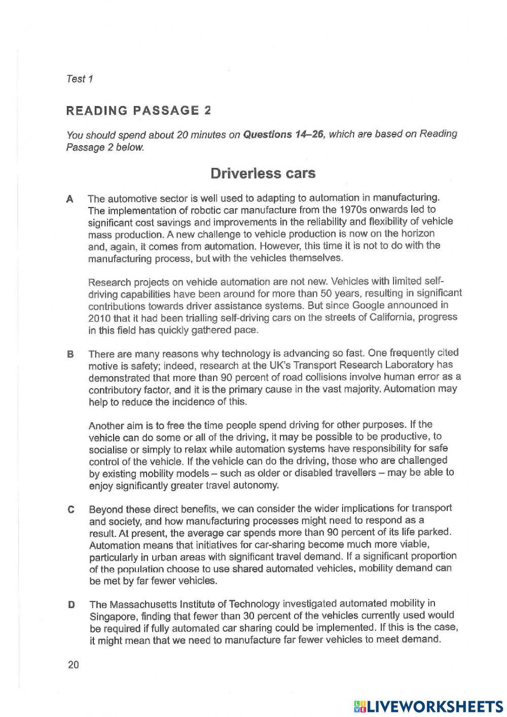 IELTS Reading entry test worksheet | Live Worksheets