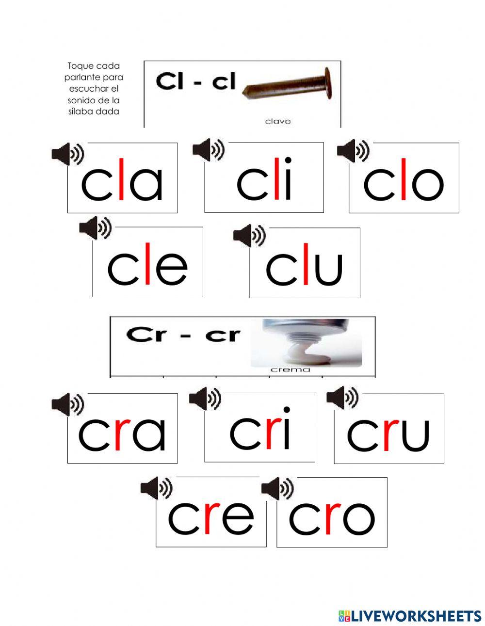 Sílabas cl-cr worksheet | Live Worksheets