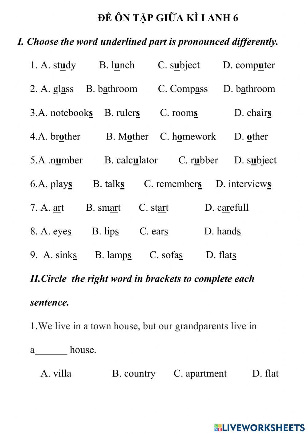 English 6 online pdf worksheet | Live Worksheets