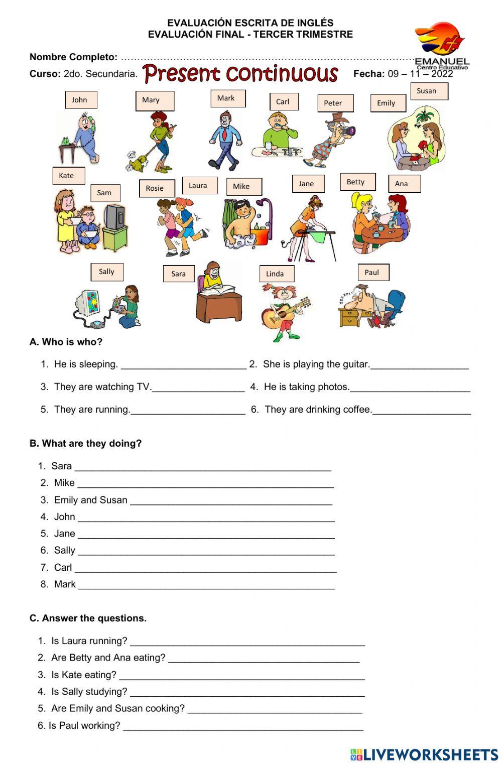 Present Continuos - Short Questions - Short Answers