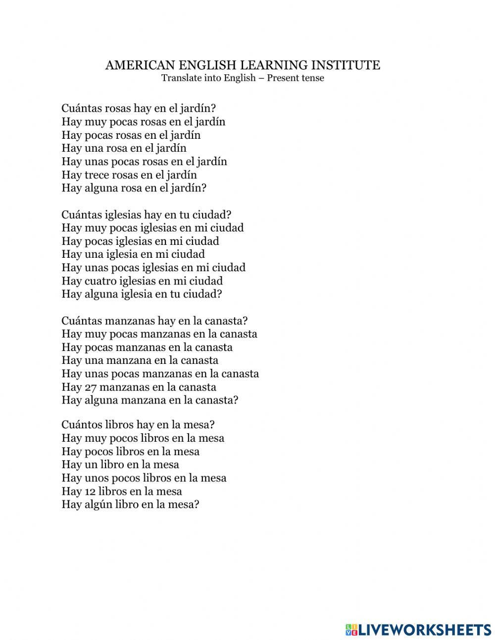 14 How Many - Present Tense worksheet | Live Worksheets