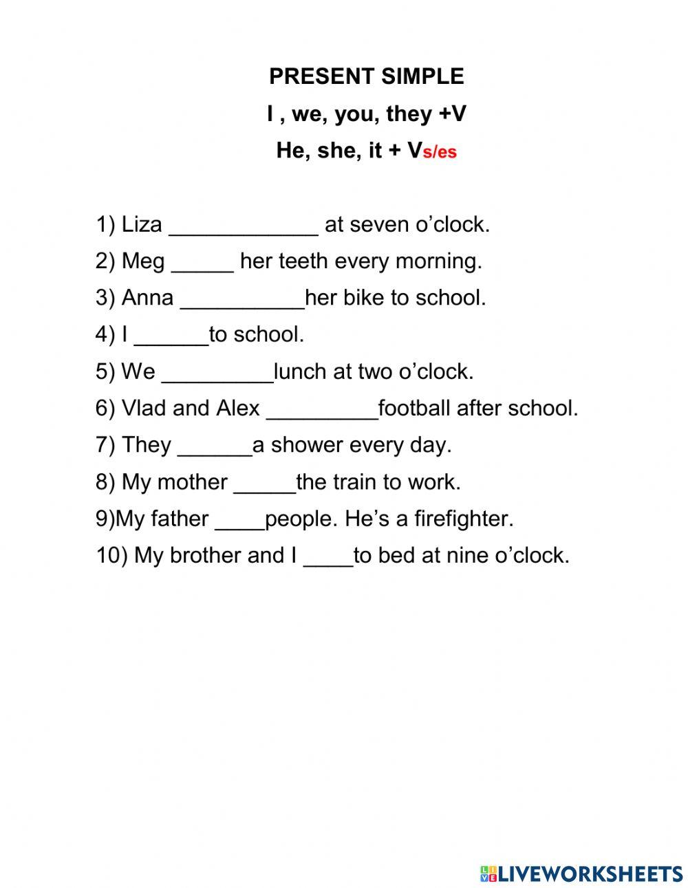 Present simple online exercise for 3 | Live Worksheets