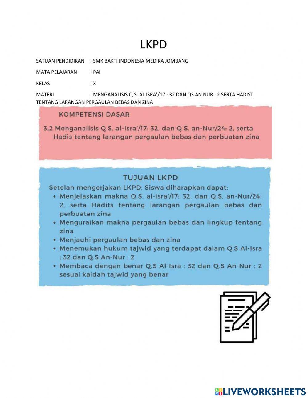 Lkpd pai 2206487 | muissuddin | Live Worksheets